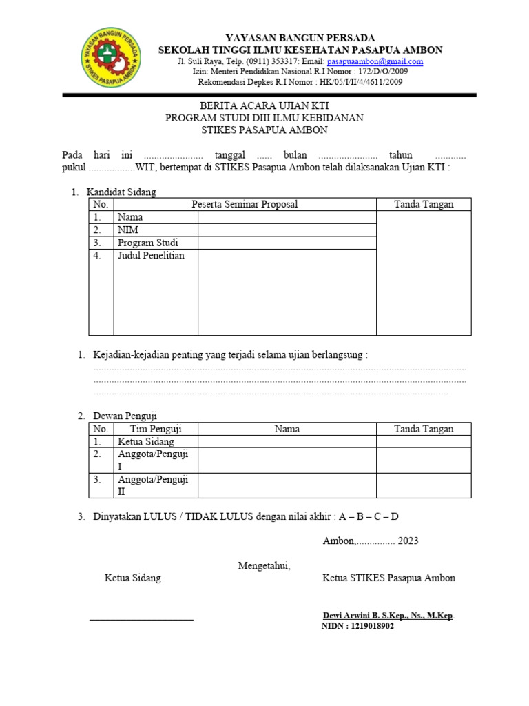 Berita Acara Ujian Kti | PDF | Seni