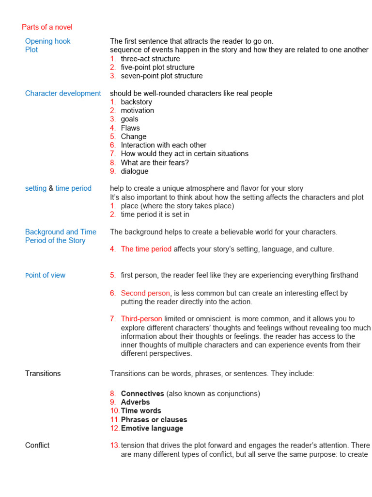 Parts of A Novel | PDF | Narration | Plot (Narrative)