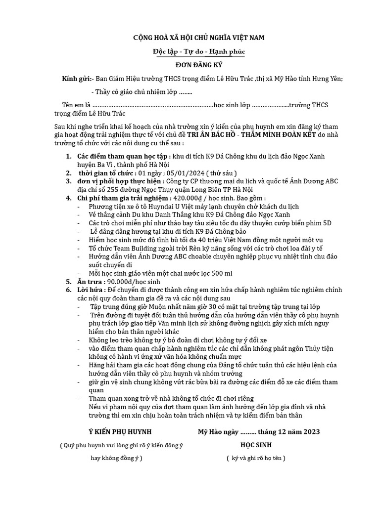 Đơn Đăng Kí | PDF