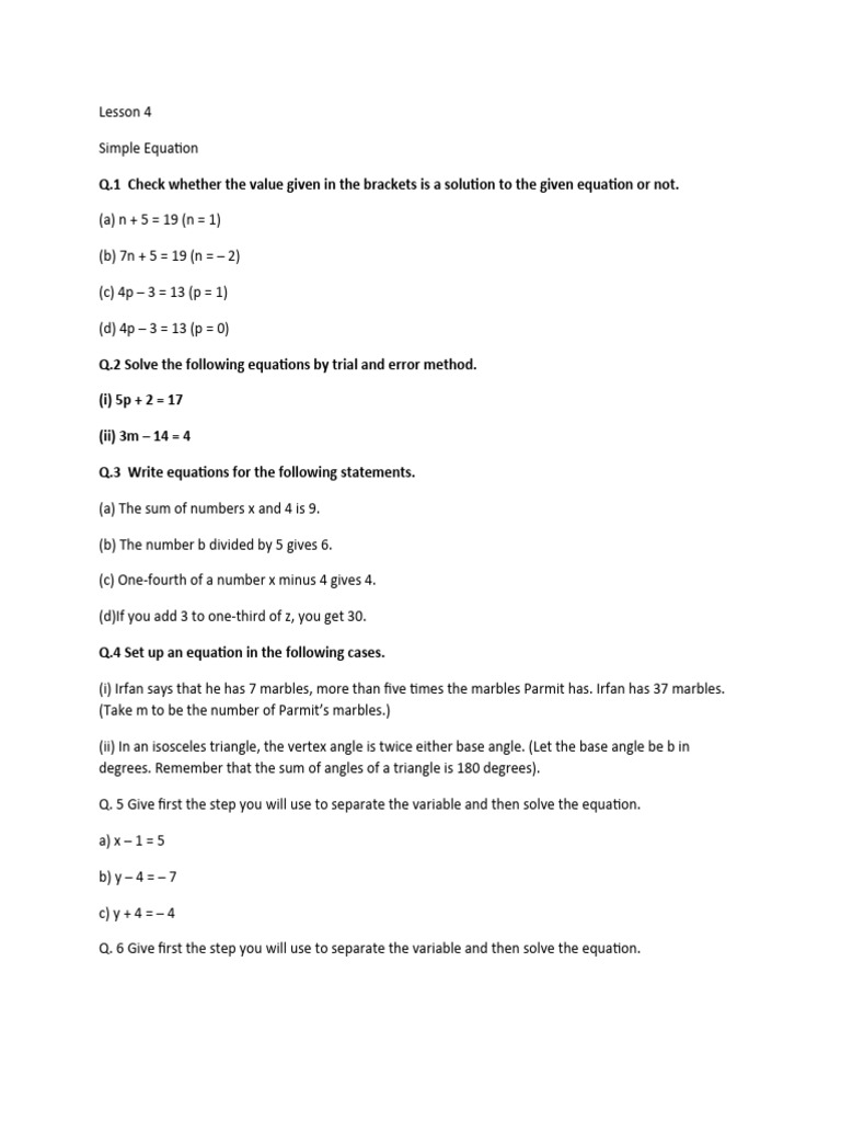 Simple Equation Worksheet | PDF | Triangle | Equations