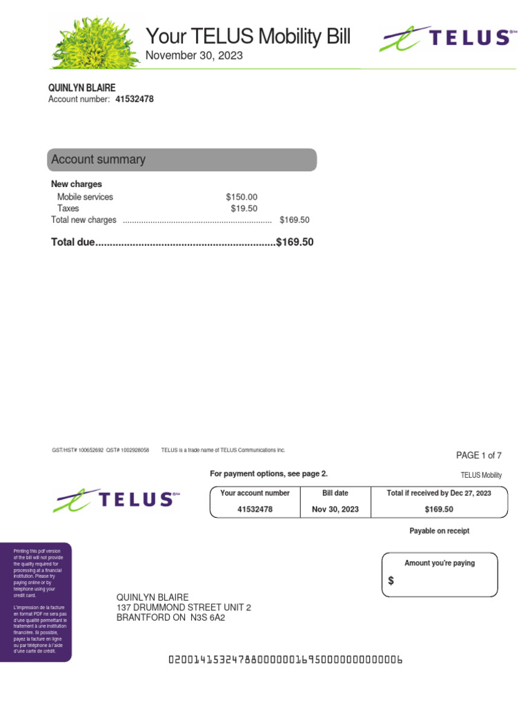Telus 41532478 2023 11 30 | PDF | Payments | Credit Card