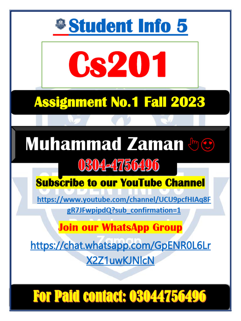 Cs201 - Assignment - 1 - 100 % - Correct - Solution - Fall - 2023 - by - TCH | PDF