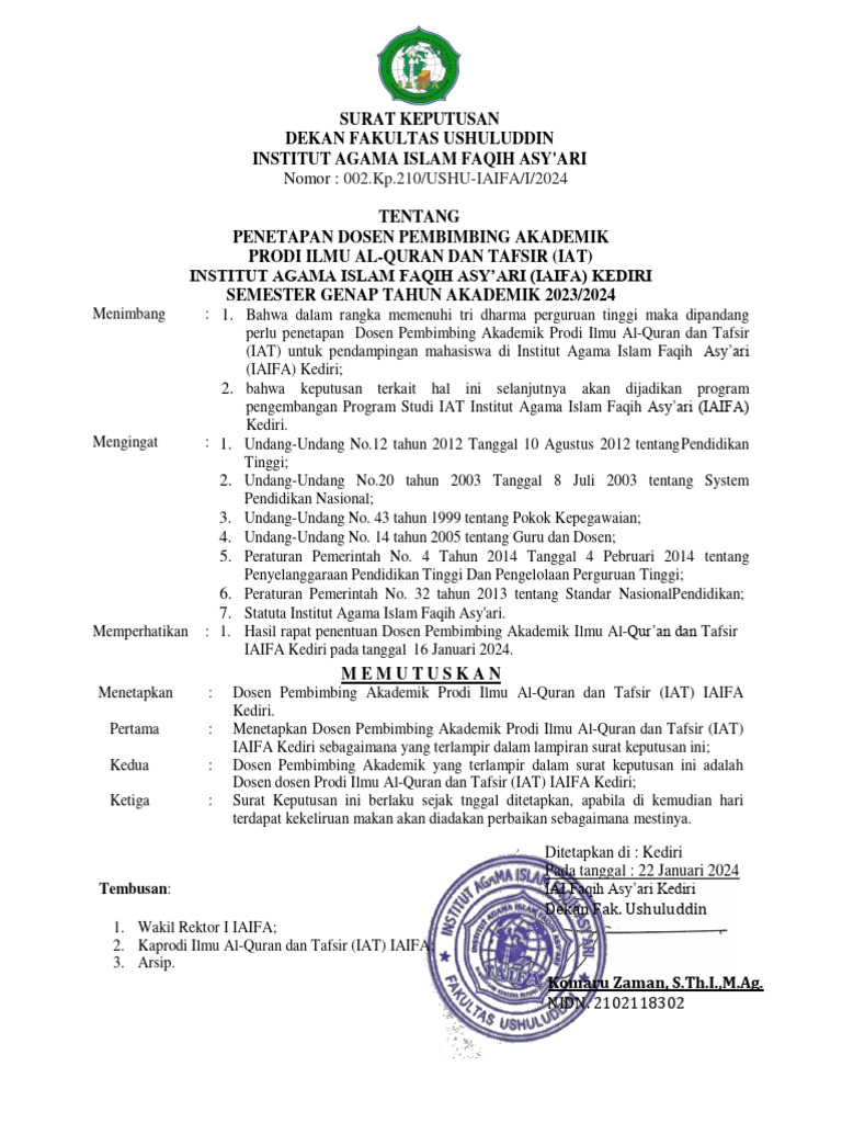 SK DPA Semester Genap Tahun 2024 | PDF