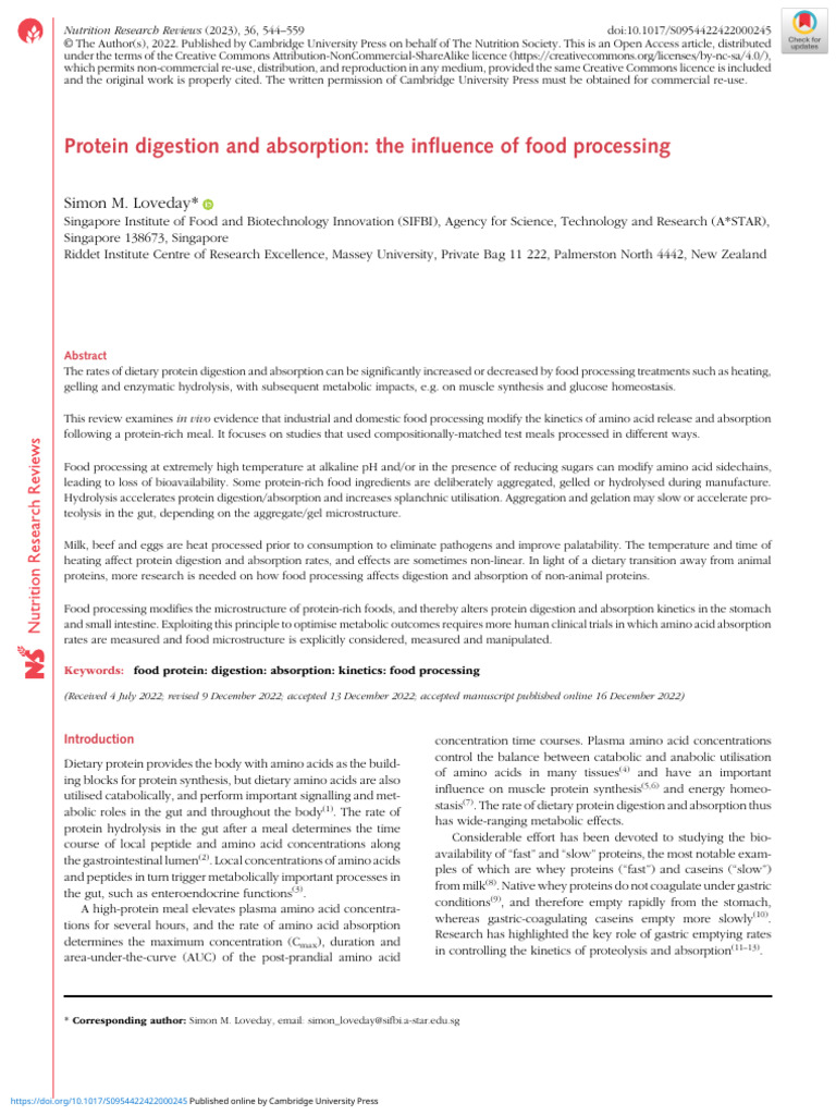 Protein Digestion and Absorption The Influence of Food Processing | PDF ...