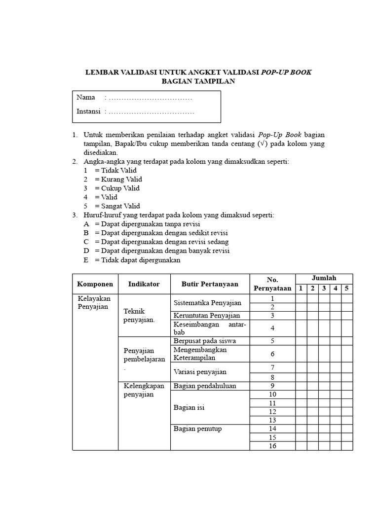 Lembar Penilaian Validasi Tampilan | PDF