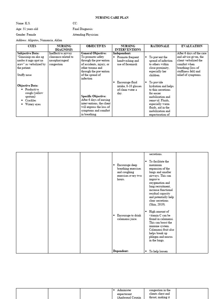 Nursing Care Plan | PDF | Cough | Breathing