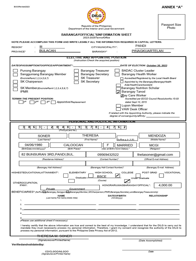 11.06.23 Annex A BOIS Form Revised 2023 | PDF