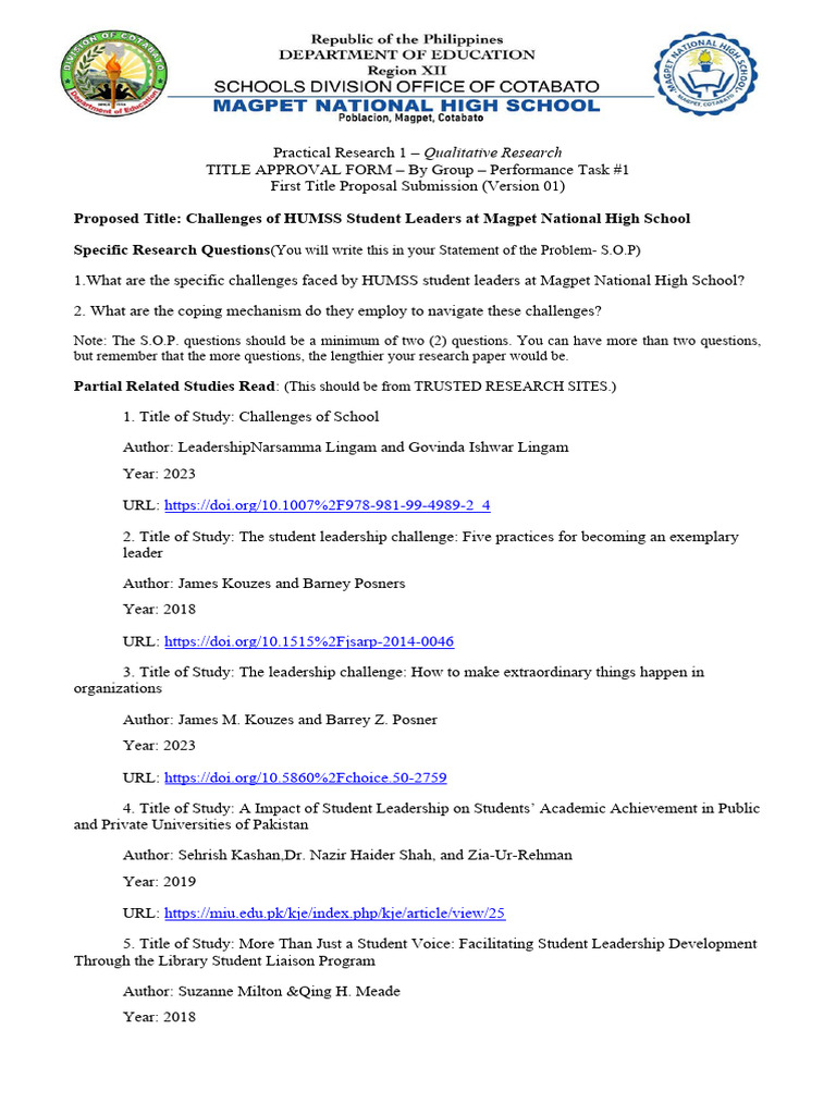 Title Approval Form Pr1 Superfinal | PDF | Learning | Cognition