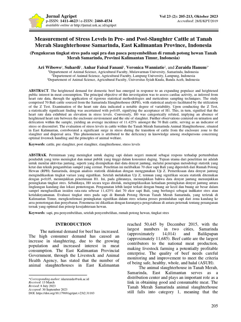 Stress Levels in Cattle at Slaughterhouse | PDF | P Value | Methodology