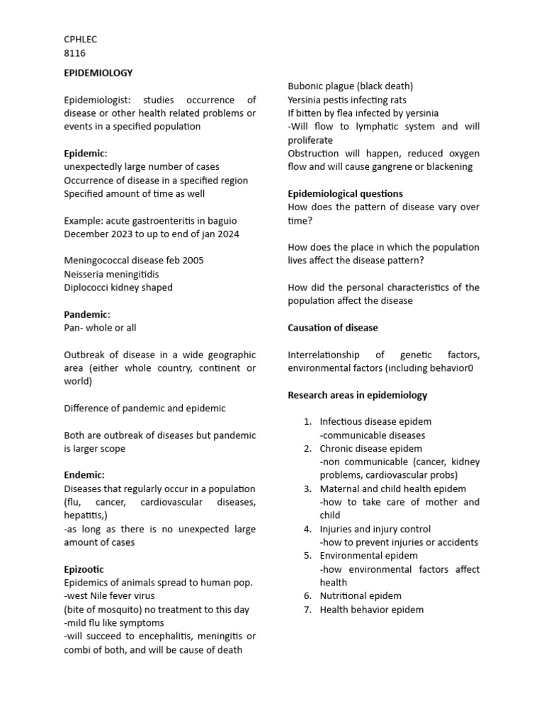 Cphlec Epidem 020624 | PDF | Epidemiology | Incidence (Epidemiology)