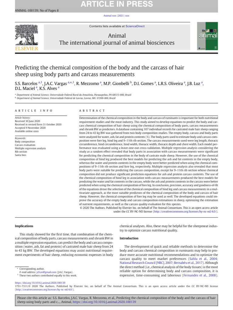 Predicting The Chemical Composition of The Body An | PDF | Akaike ...