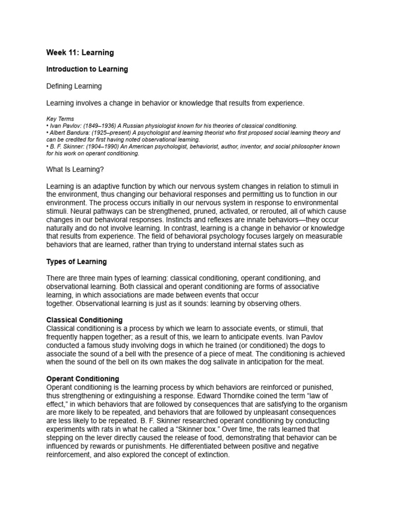 Learning | PDF | Classical Conditioning | Reinforcement