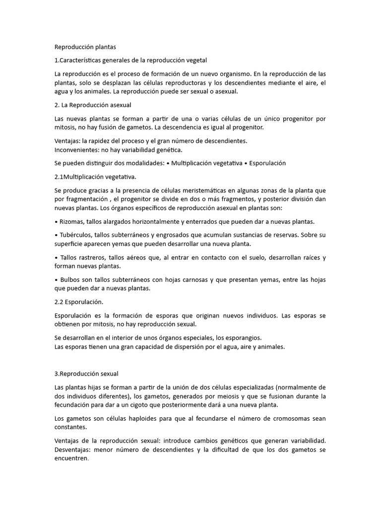 Reproducción en Plantas | PDF | Fruta | Flores