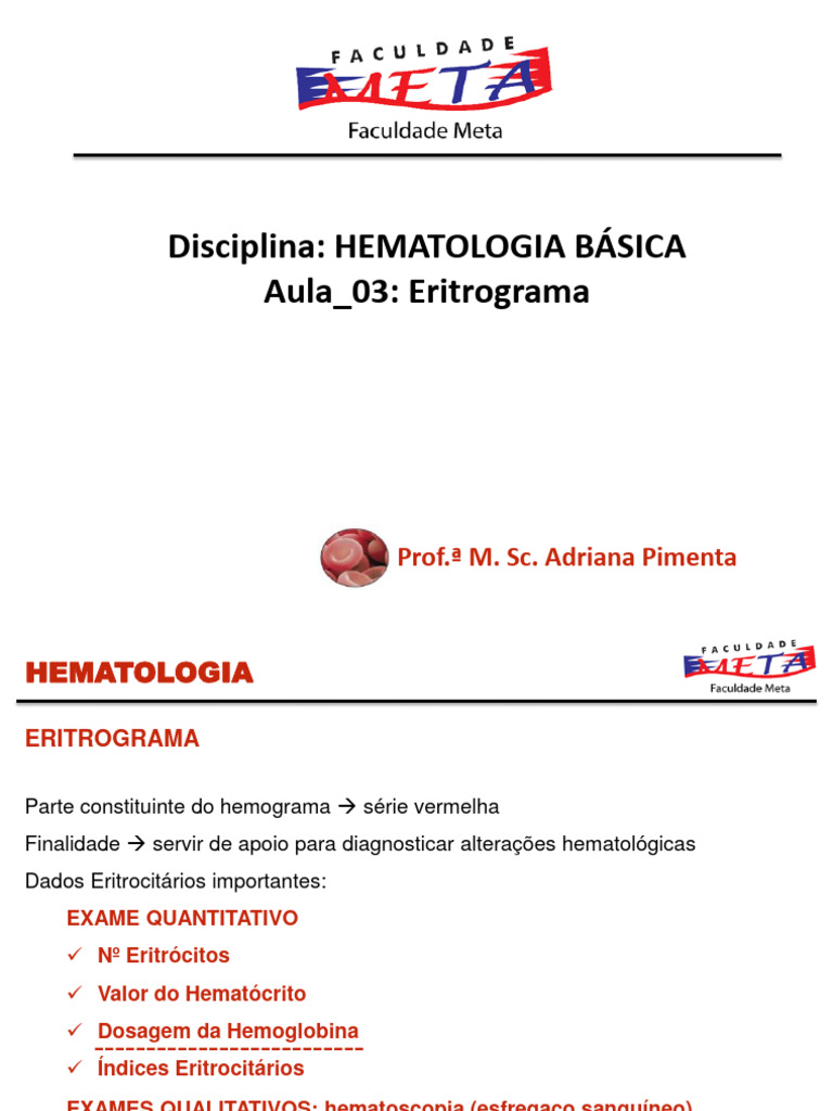 AULA 03 Eritrograma | PDF | Hematologia | Sangue