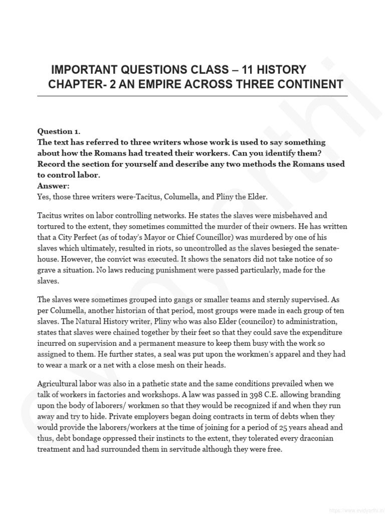 Important Question Class 11 History Chapter 2 | PDF | Roman Empire