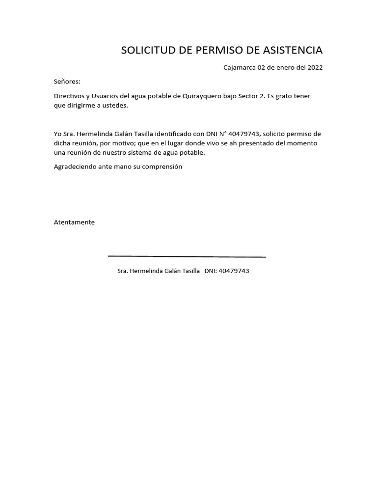 Solicitud de Permiso de Asistencia | PDF