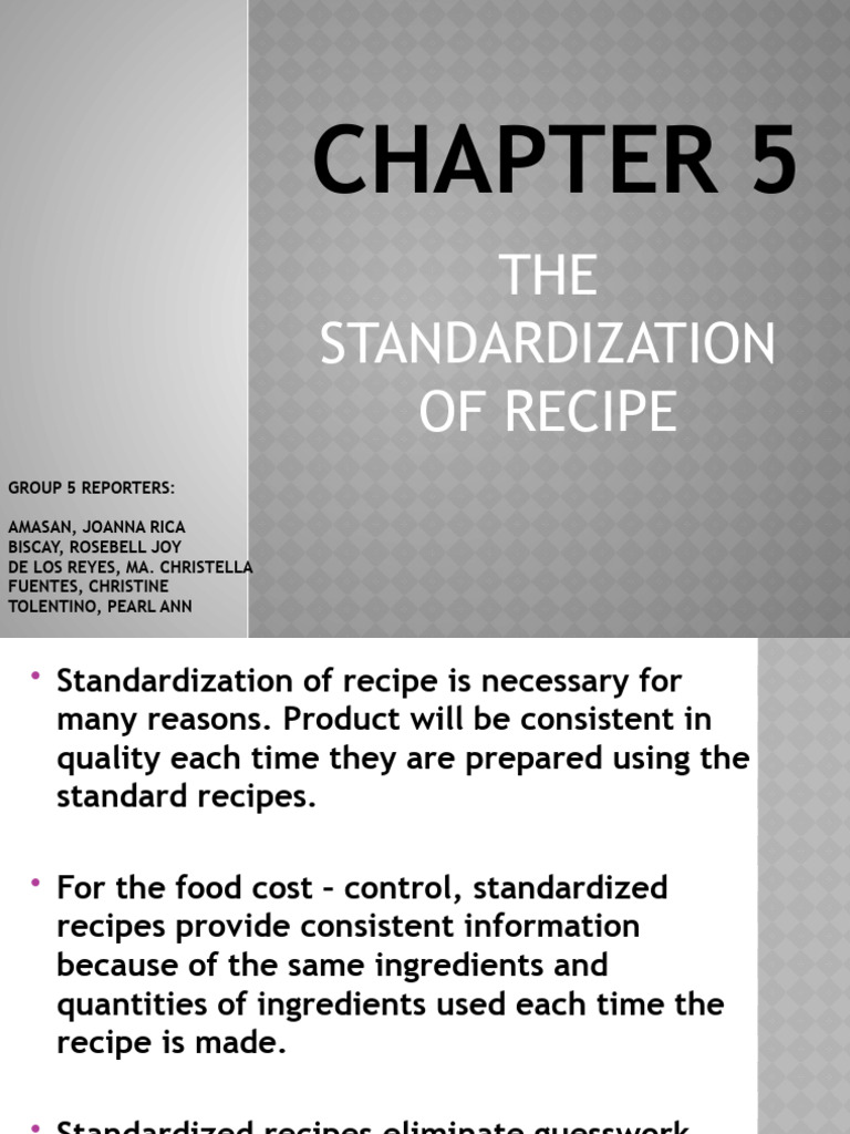 Chapter 5 Standardization of Recipe | PDF | Cost | Menu