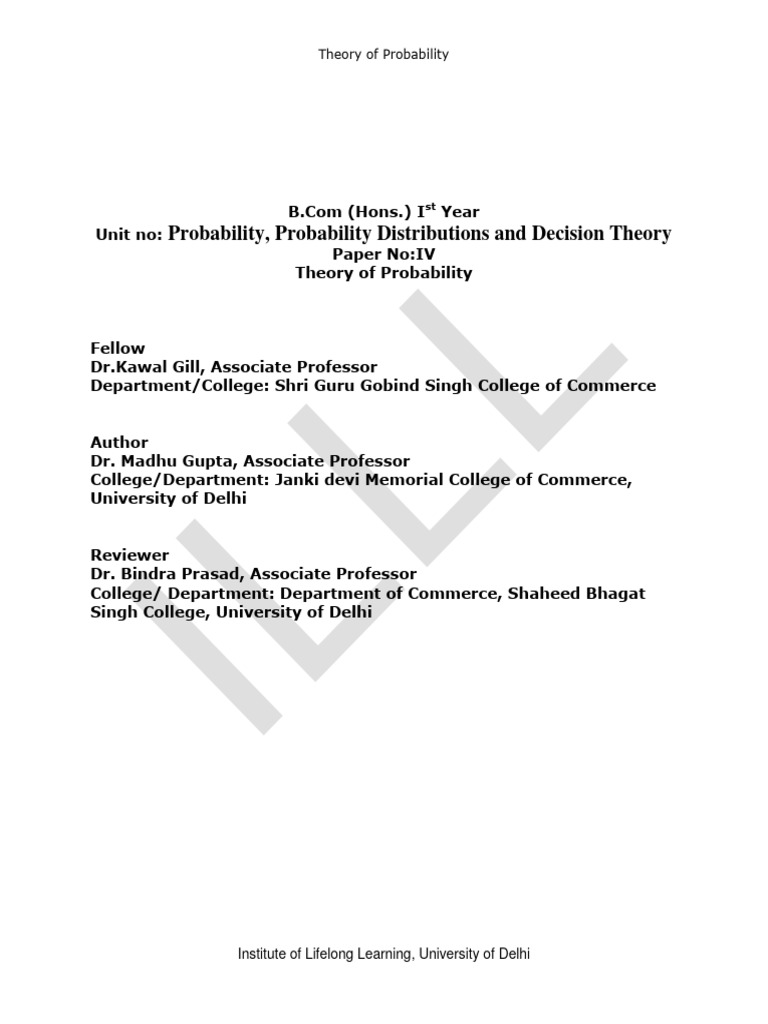 2.1 Theory of Probability | PDF | Probability | Axiom