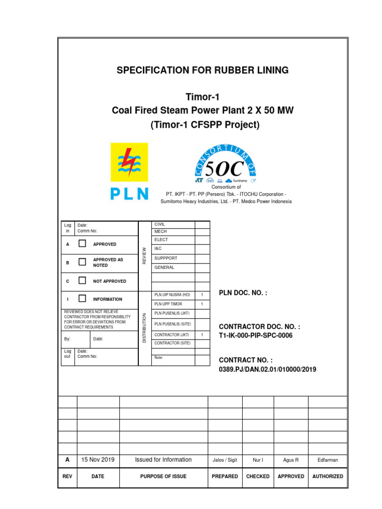 TIMOR - Specification For Rubber Lining | PDF | Natural Rubber | Sheet Metal