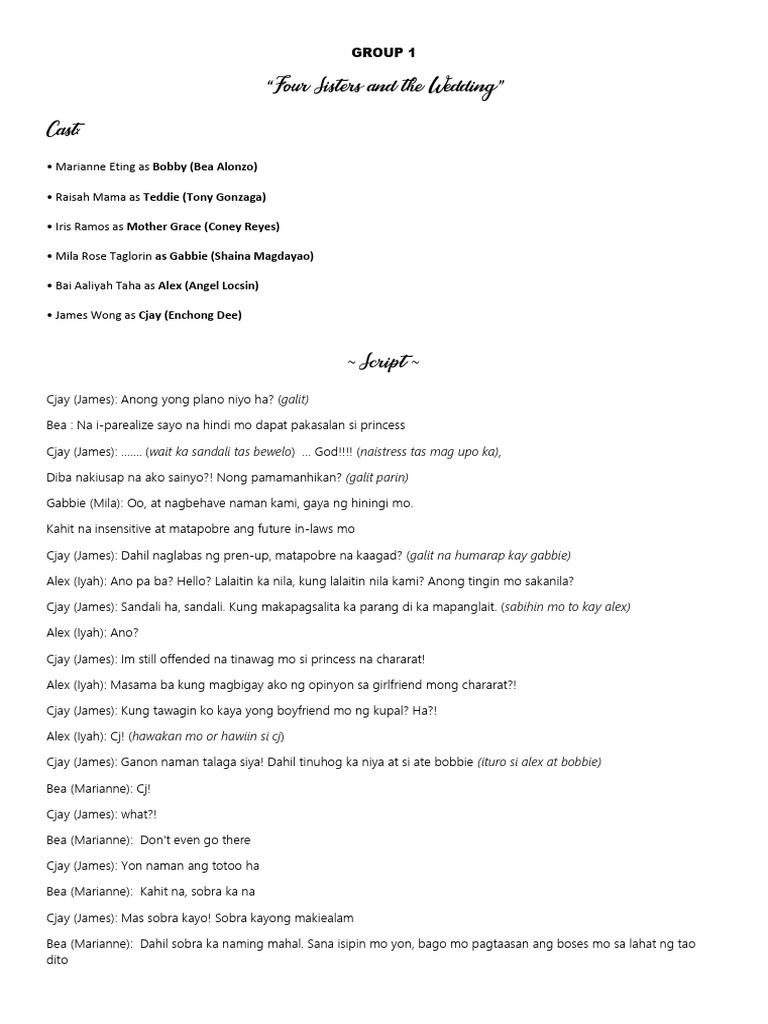 Four sisters and a wedding role play script | PDF
