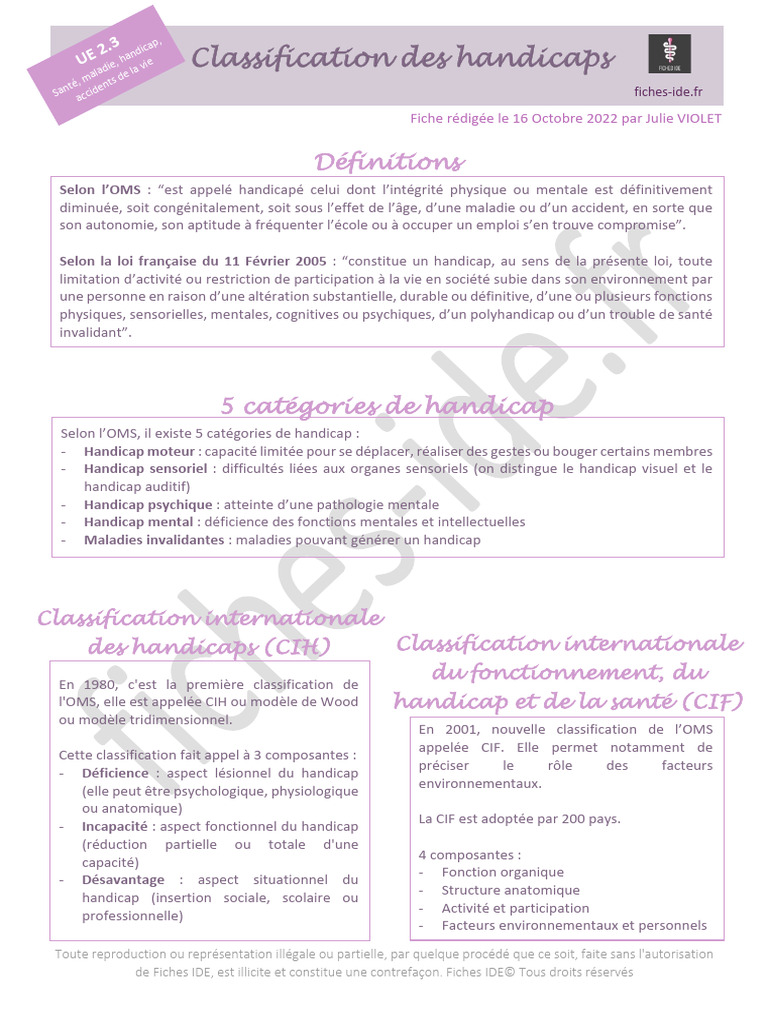 Classification Des Handicaps | PDF | Invalidité | Trouble mental