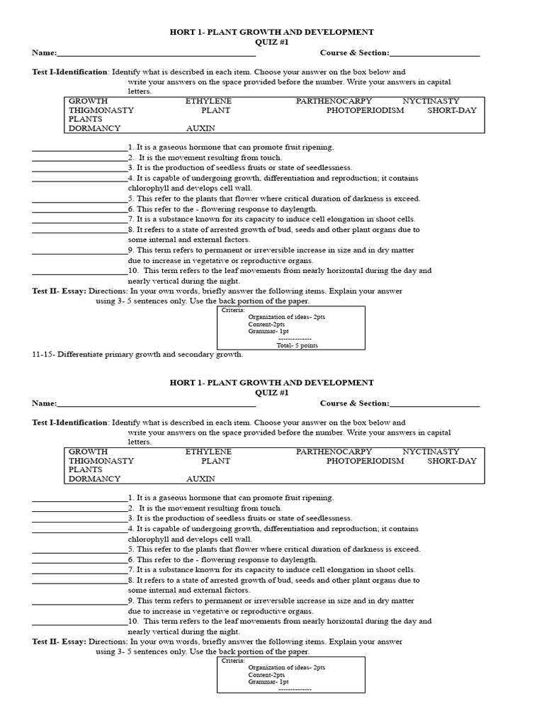 HORT 1 Quiz | PDF | Nutrients | Plants