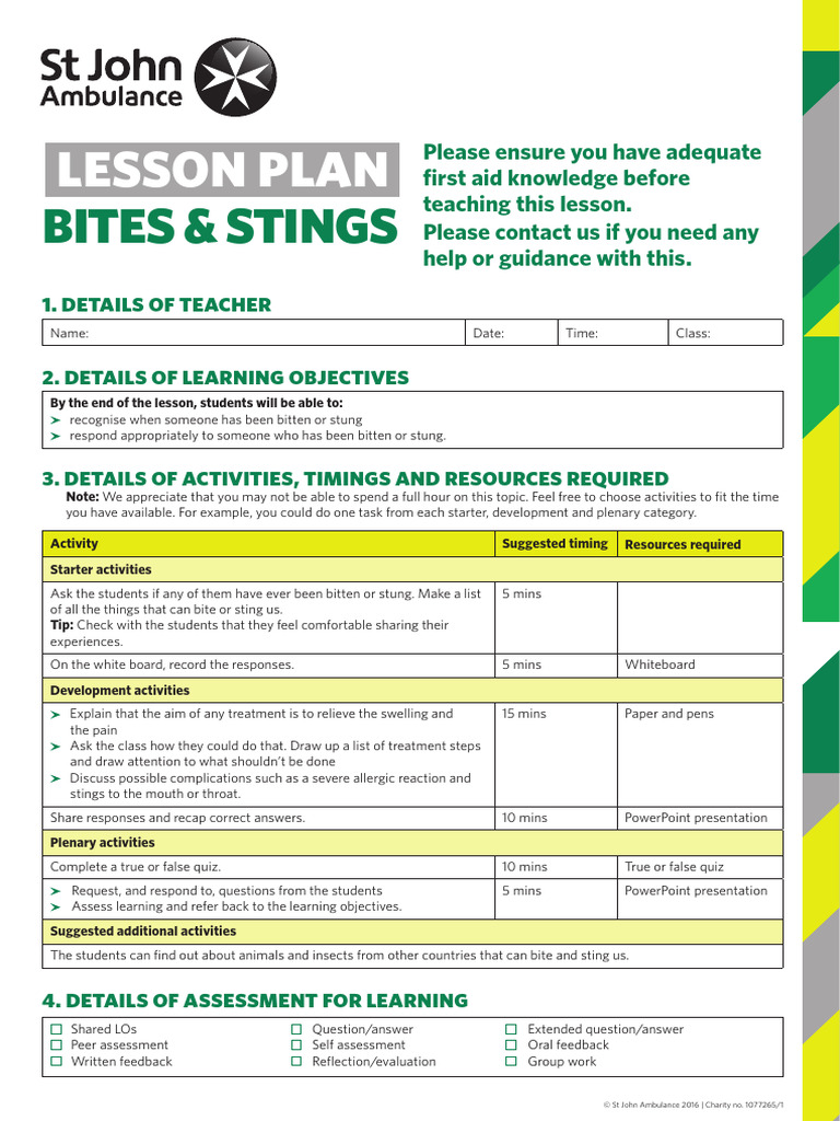 Lesson 7 Bites and Stings (1 Star) Lesson Plan | PDF | Lesson Plan ... Lesson 7 Bites and Stings (1 Star) Lesson Plan | PDF | Lesson Plan ...