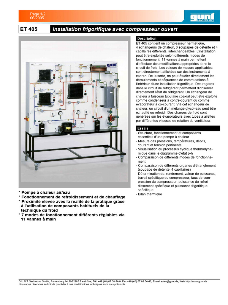 Installation frigorifique ET 405 | PDF | Pompe à chaleur | Chaleur