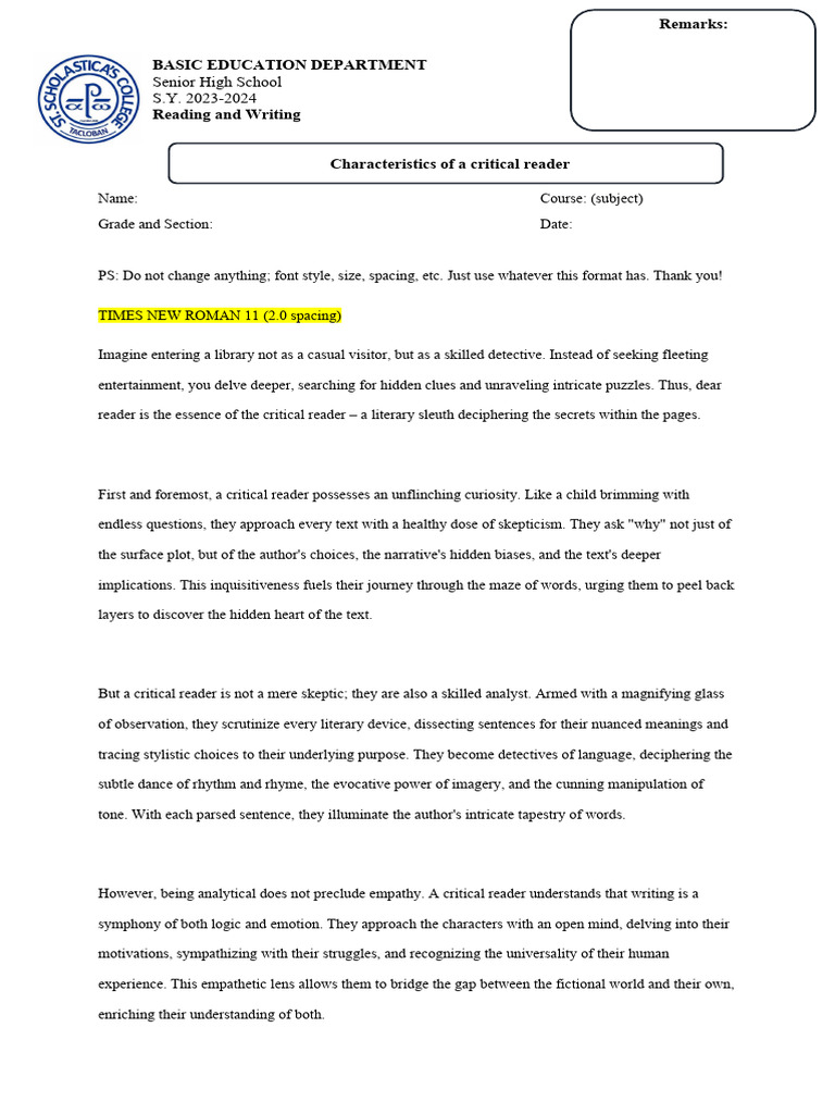 Characteristics of a Critical Reader | PDF | Philosophy