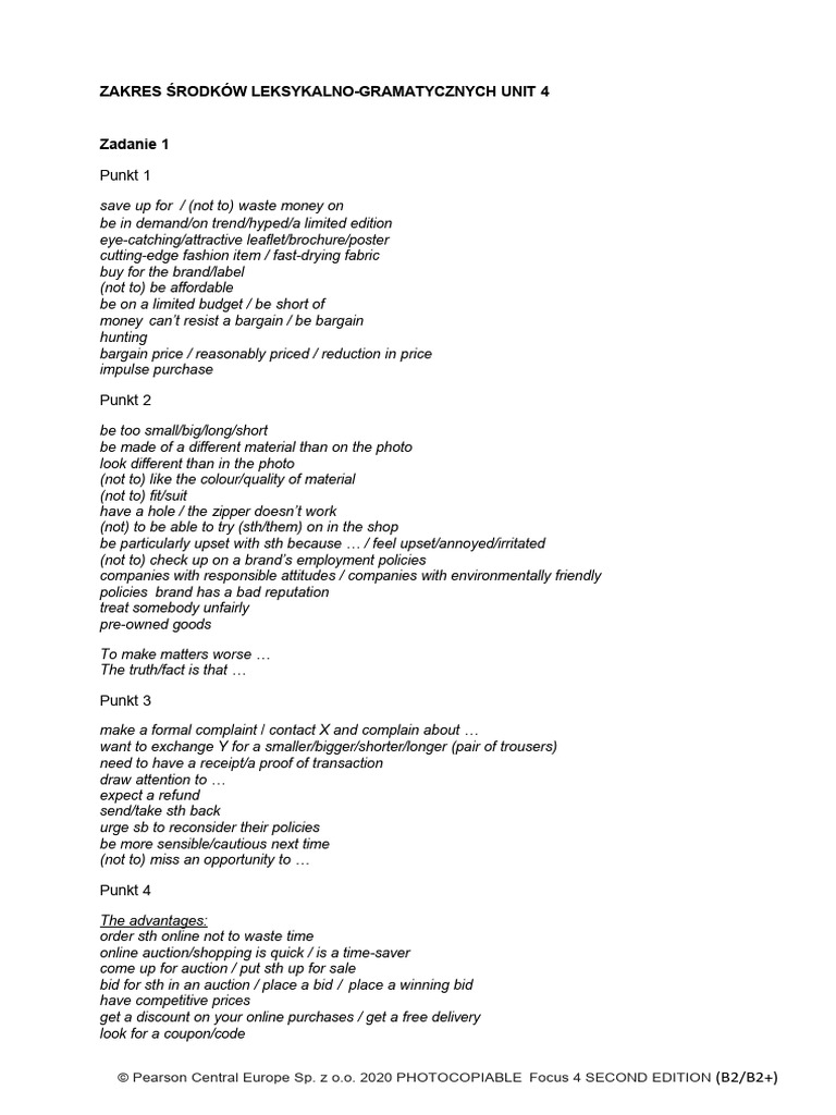 Focus4 2E Matura Speaking Unit 4 Language Bank | PDF | Auction | Brand