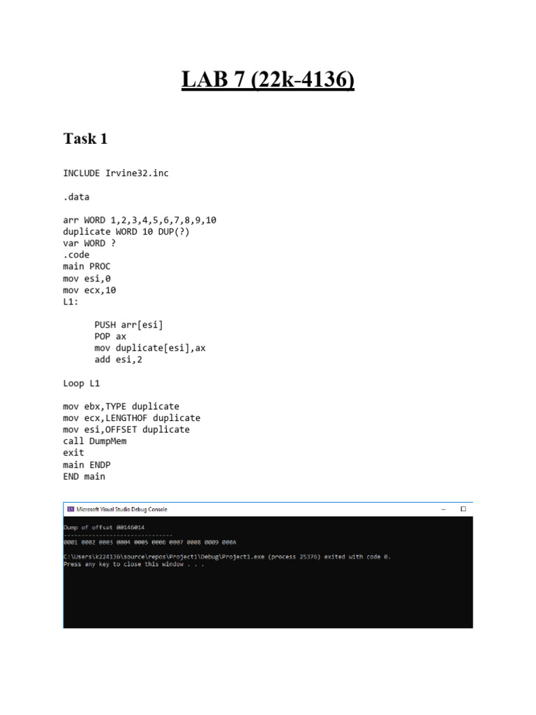 COAL Lab 7 (22k-4136) | PDF | Computer Memory | Theory Of Computation