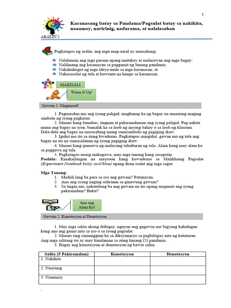 Aralin 2 - Karanasan Batay Sa Pandama | PDF