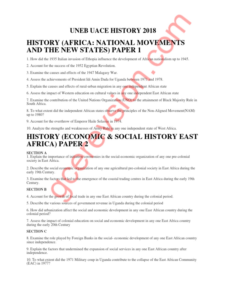Uneb Uace History 2018 | PDF | Africa | East Africa