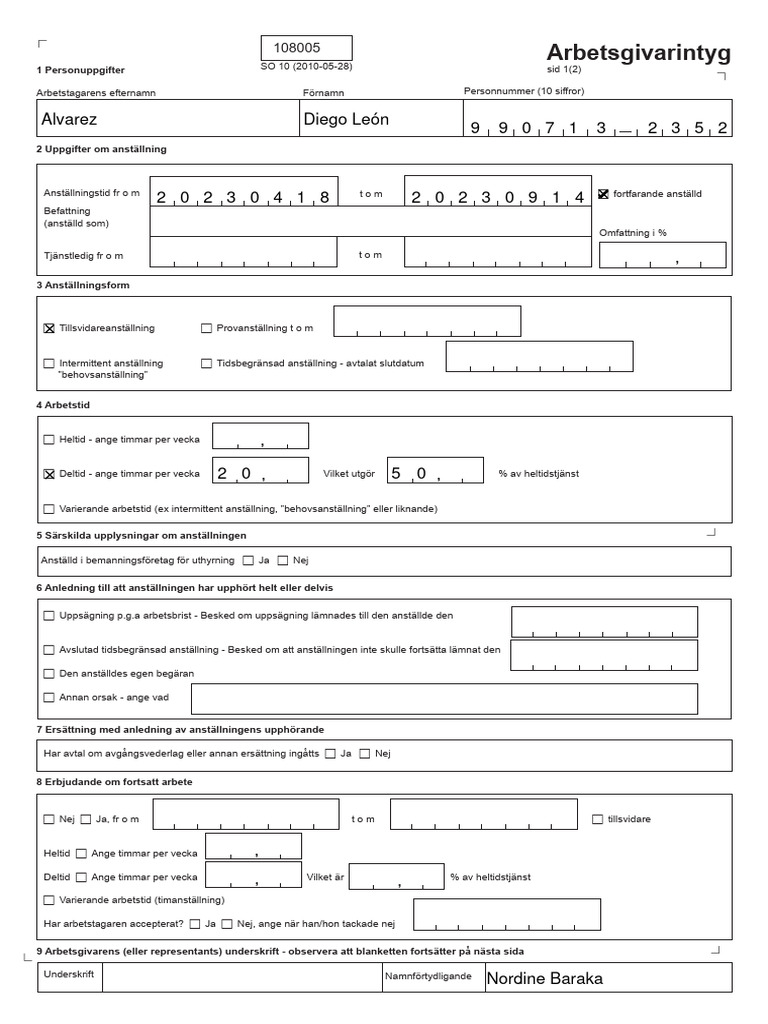Arbetsgivarintyg Diego Leon Alvarez | PDF