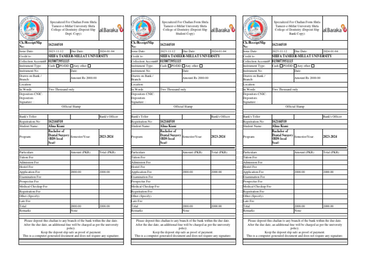 Bachelor of Dental Surgery (BDS Local Seat) - Voucher | PDF | Dental Degree | Deposit Account