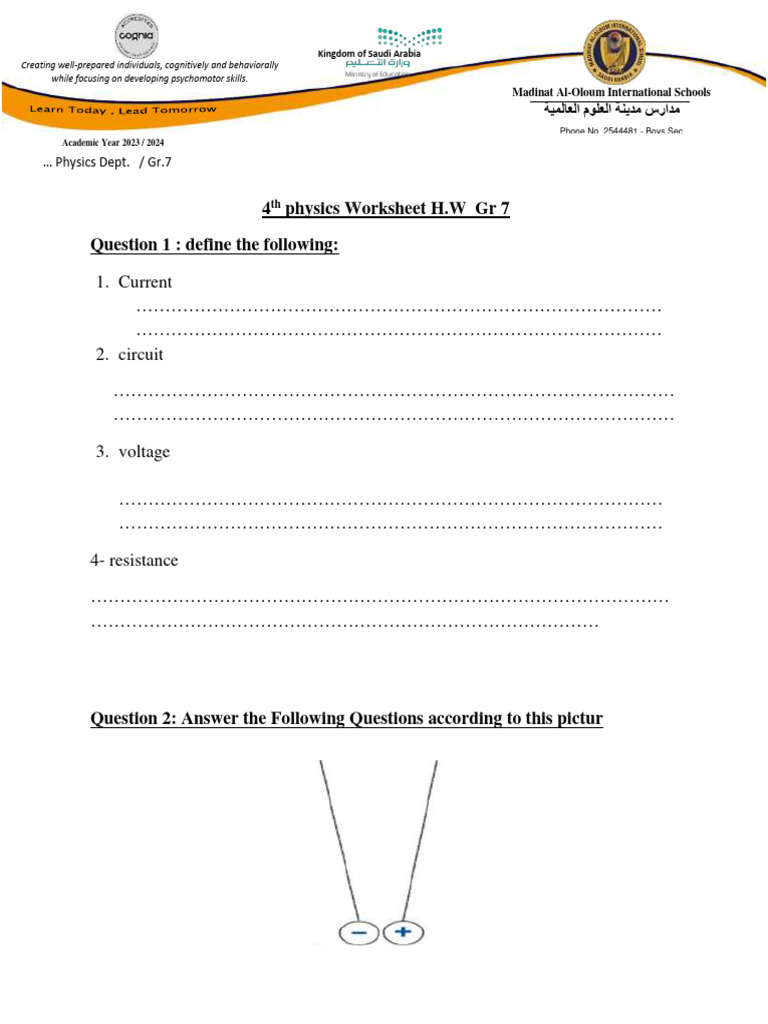 4th Physics H W Work Sheet Gr7 2 Pdf Electromagnetism Electrical