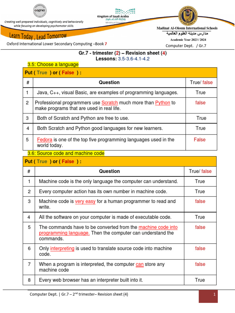 Computer Dept-Gr.7-2nd Trimester-Revision Sheet (4) 2 | PDF