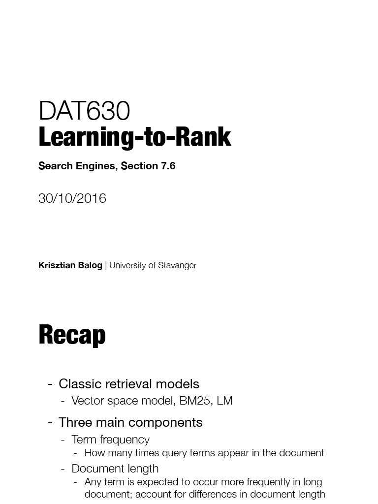 Learning To Rank | PDF | Cluster Analysis | World Wide Web