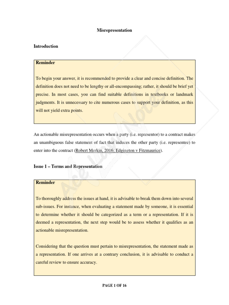Misrepresentation 2023 Update | Download Free PDF | Misrepresentation | Damages