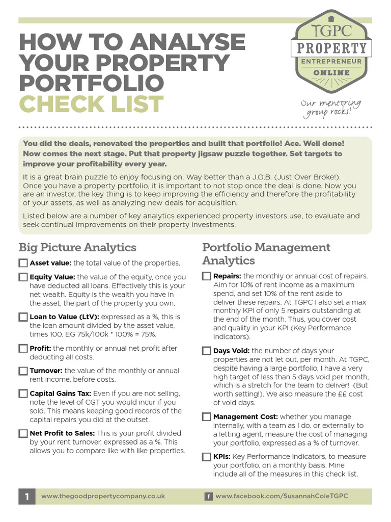 02 Howto Analyse Your Property Portfolio Check List | PDF | Cost Of ...