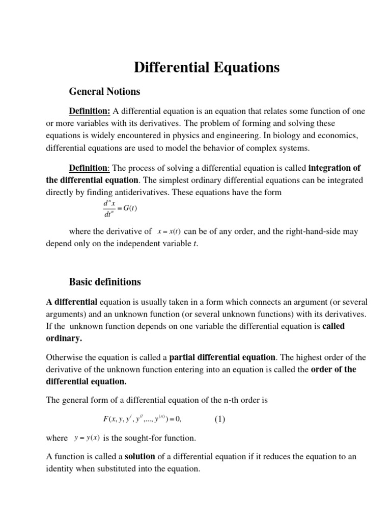 Differential Equations Lectures | PDF | Equations | Differential Equations