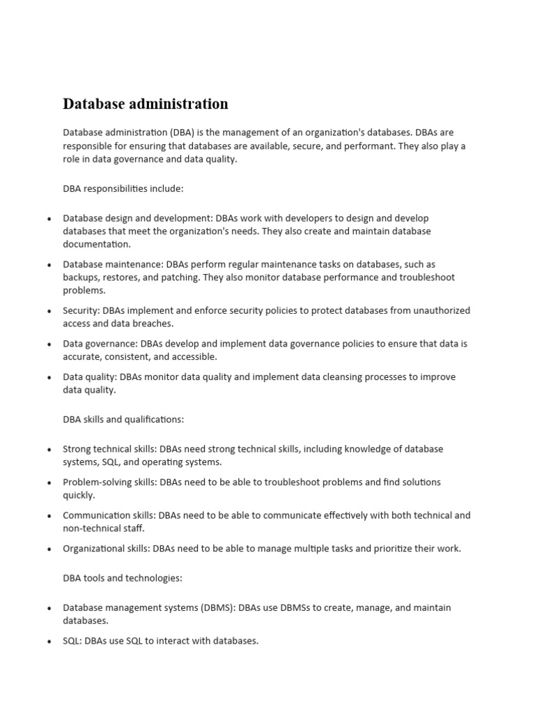 Database Administration Pdf Databases No Sql