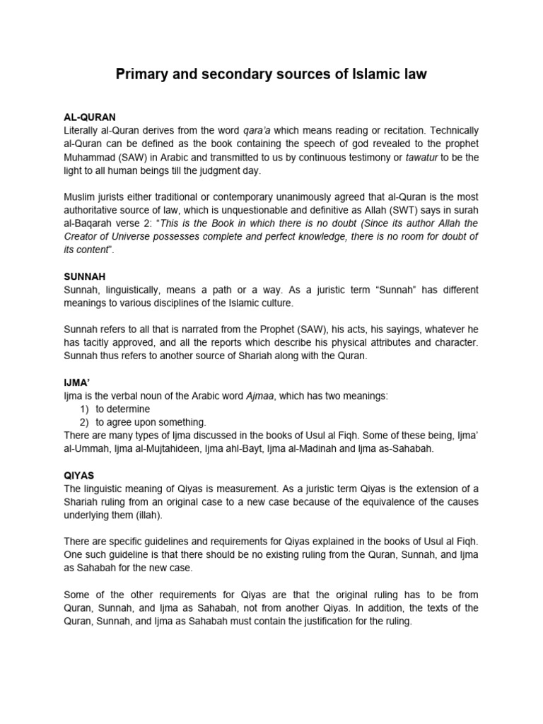 Source of Islamic Law | PDF | Sharia | Quran