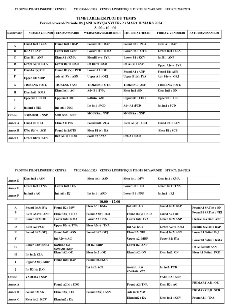 Timetable 2 Term 1 2024 | PDF