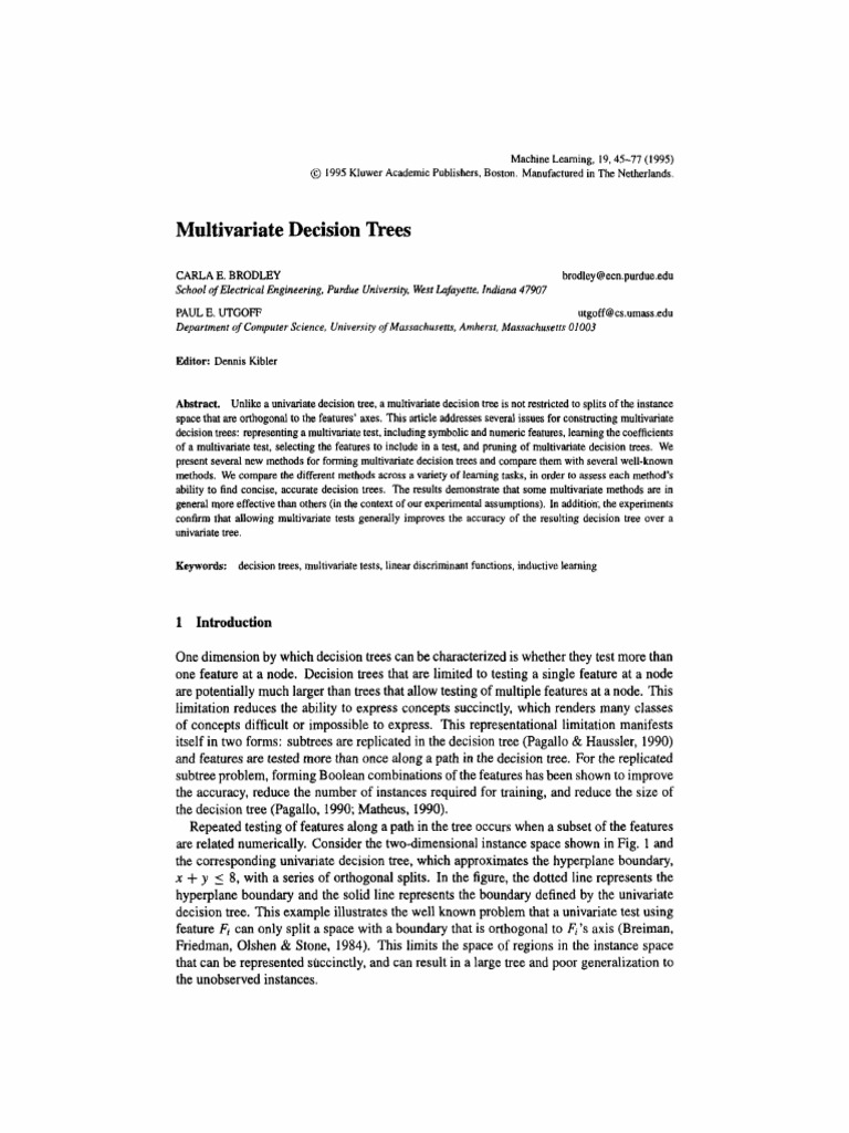 Multivariate Decision Trees: © 1995 Kluwer Academic Publishers, Boston ...