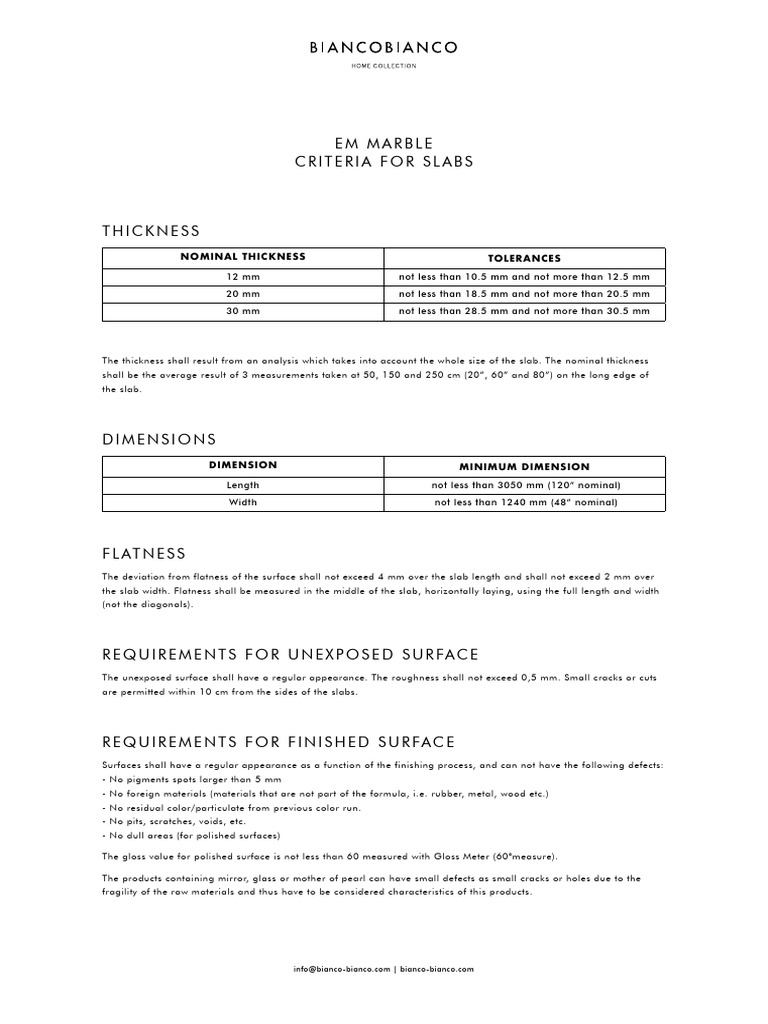 EM Marble Slab Specifications Guide | PDF | Fracture | Color