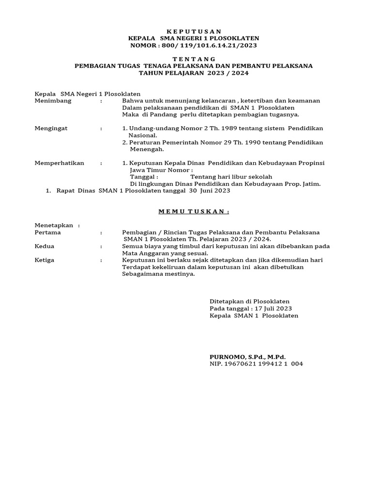 Pembagian Tugas TU 2023 | PDF