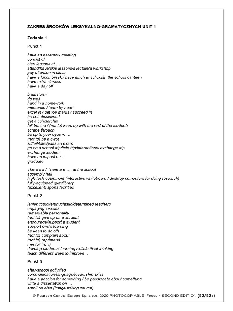Focus4 2E Matura Speaking Unit 1 Language Bank | Download Free PDF | Learning | Cognition