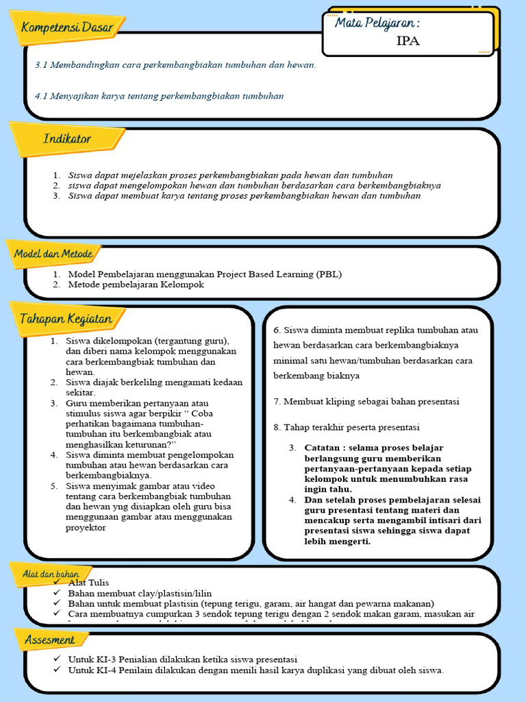 Template RPP Simple Kurikulum Merdeka Bisa Edit | PDF