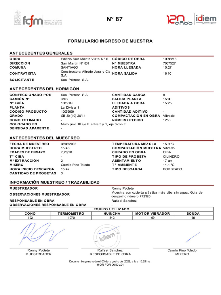 Formulario Ingreso de Muest Ra: Ant Ecedent Es Generales | PDF